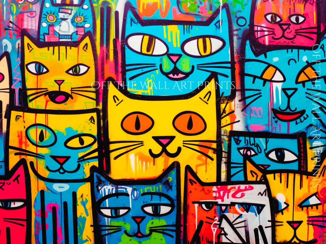 Cat Art Print Graffiti Art Printable Wall Art Colorful Art Print ...