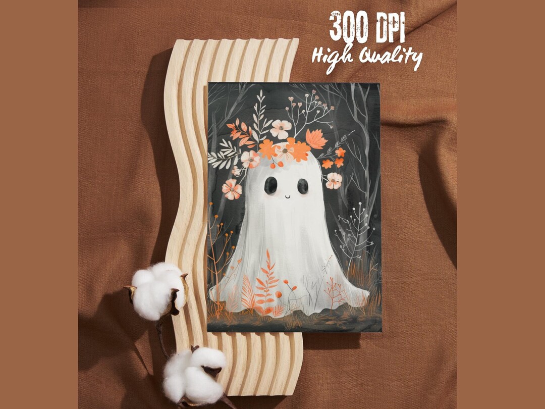 Ghost Art Print, Boho Flower Ghost, Halloween Art Print, Printable Wall ...