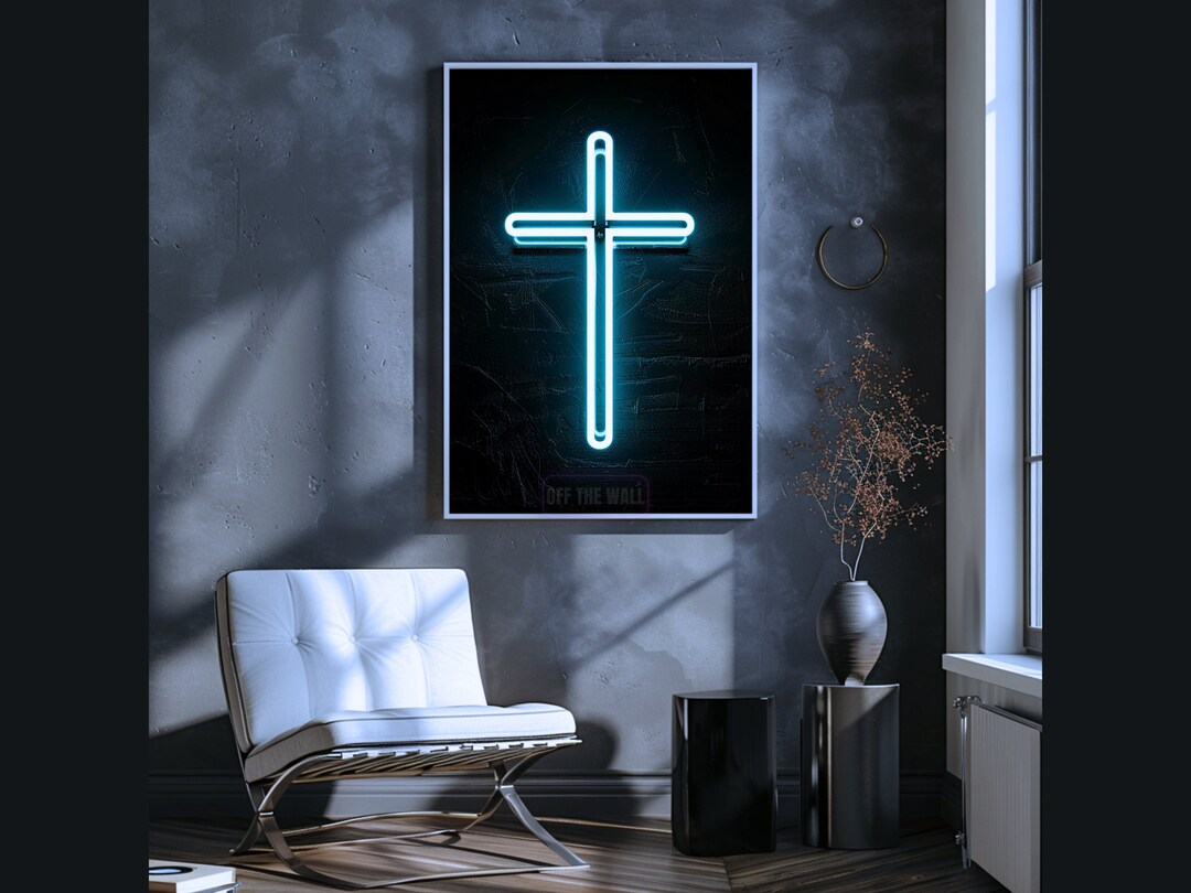 Neon Cross Png Art Print, Printable Wall Art, Christian PNG, Instant ...