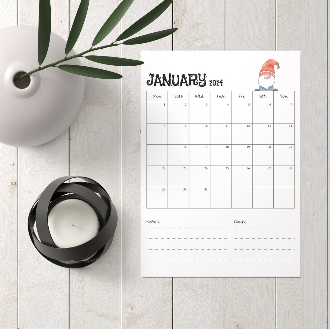Printable 2024 Planner Calendar, Gnome Themed Calendar, 2024 Calendar ...