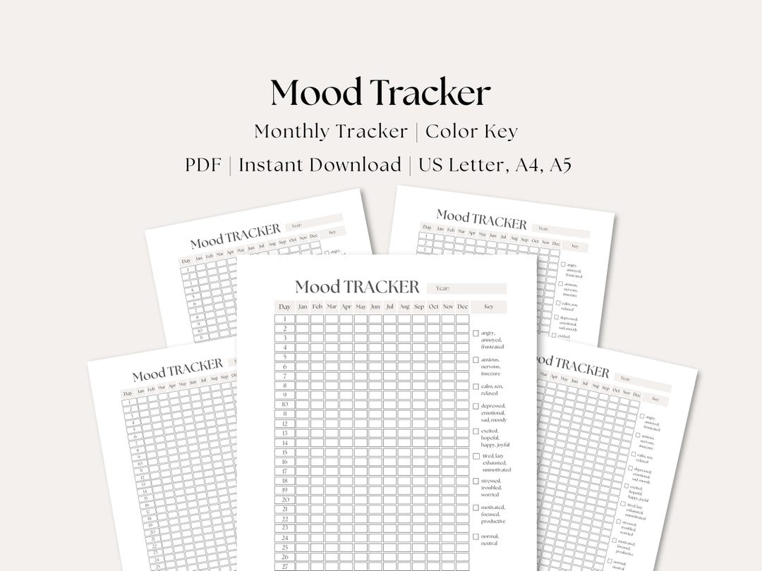 Printable Mood Tracker: Mental Health Journal, Self-care Worksheet (PDF ...