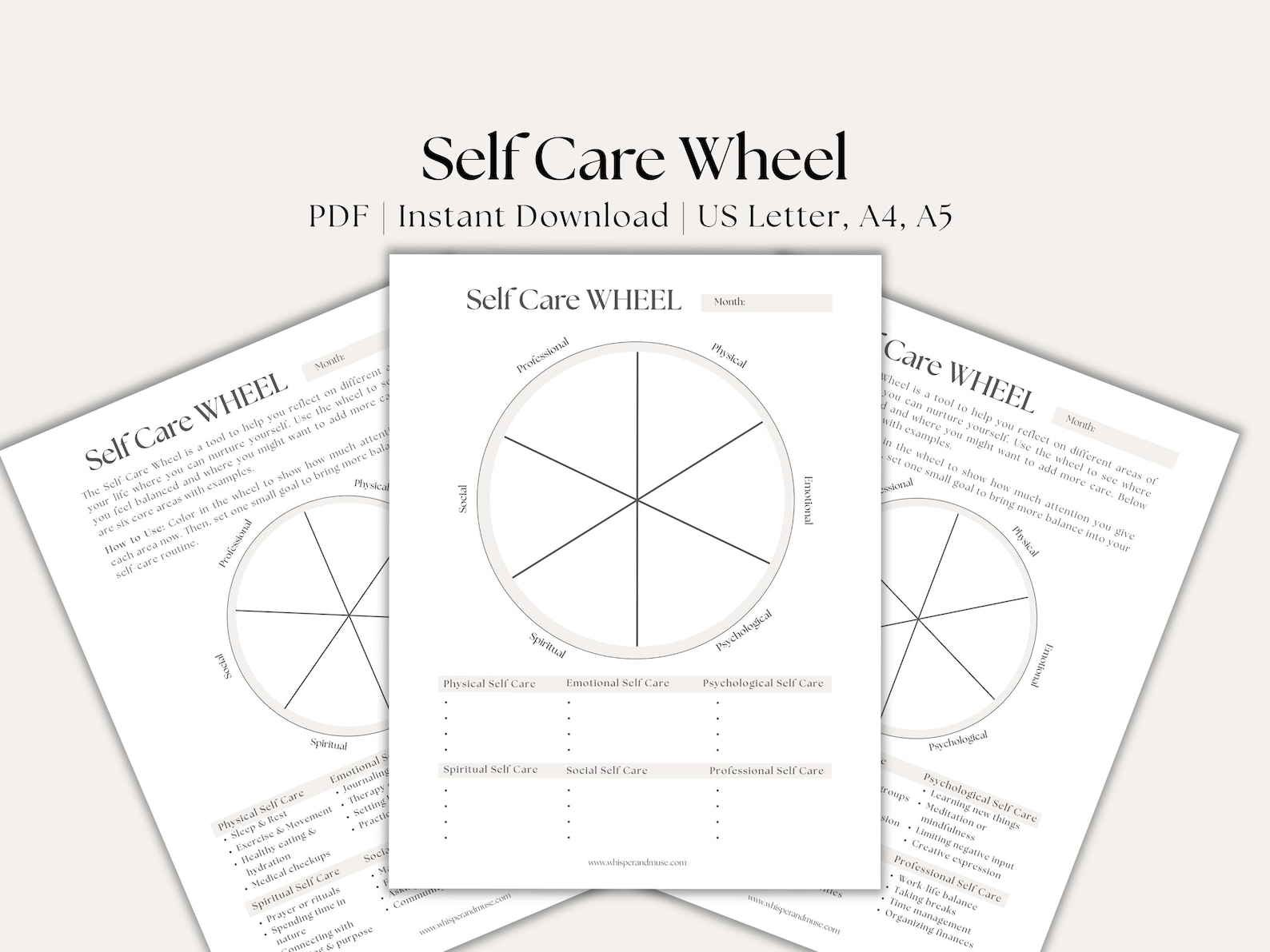 Self Care Wheel Printable: Wellness Worksheet (PDF Download, US Letter ...