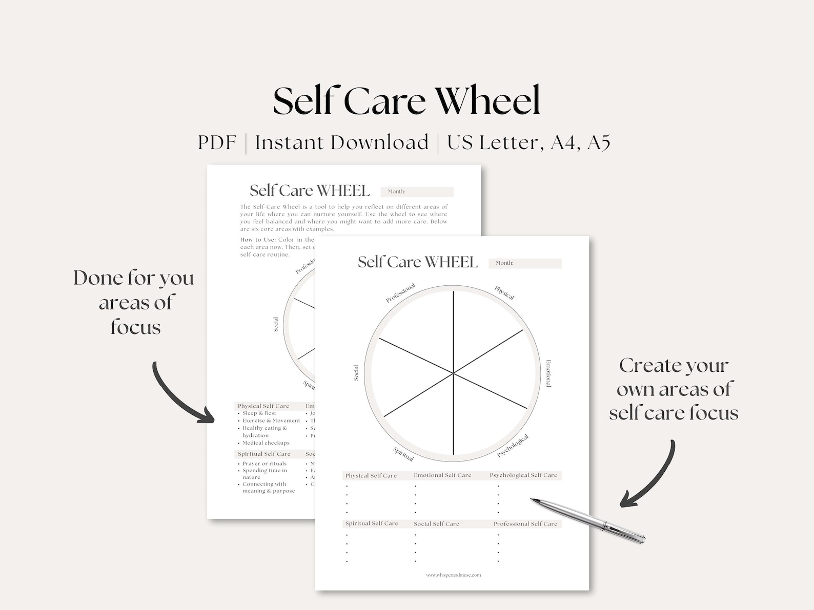 Self Care Wheel Printable: Wellness Worksheet (PDF Download, US Letter ...