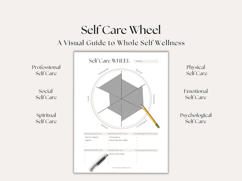 Self Care Wheel Printable: Wellness Worksheet (PDF Download, US Letter ...