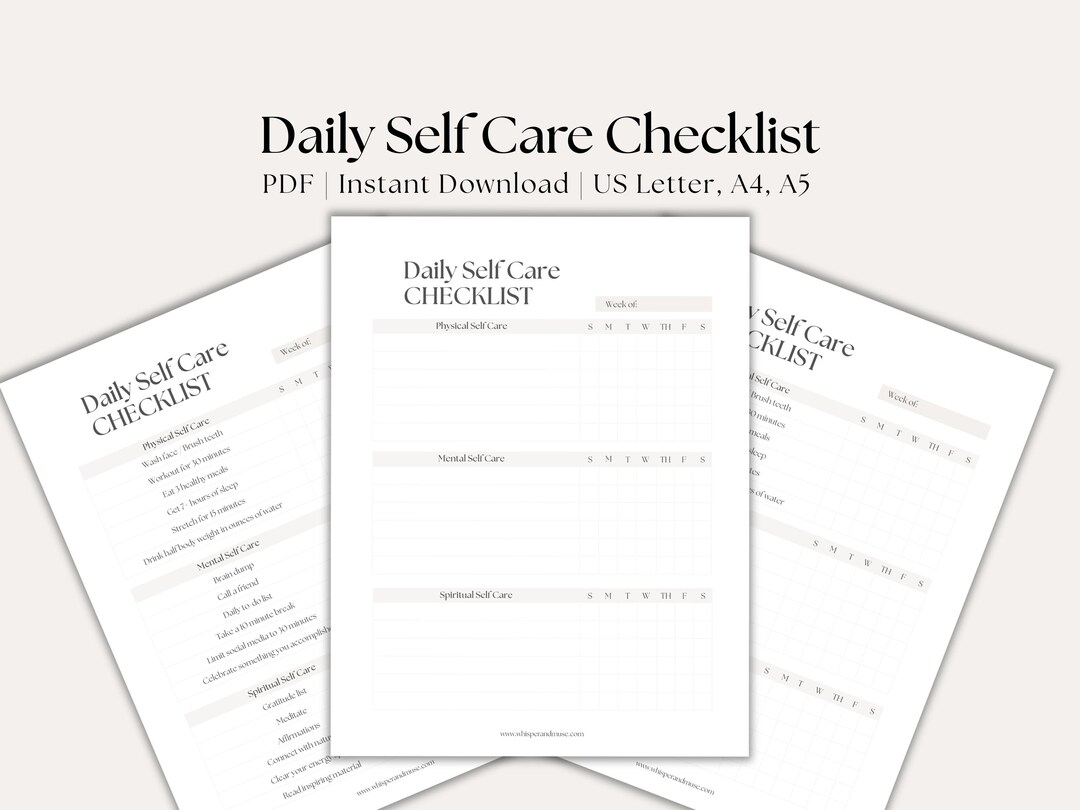Self Care Checklist Printable: Daily Wellness Tracker (PDF Download, US ...