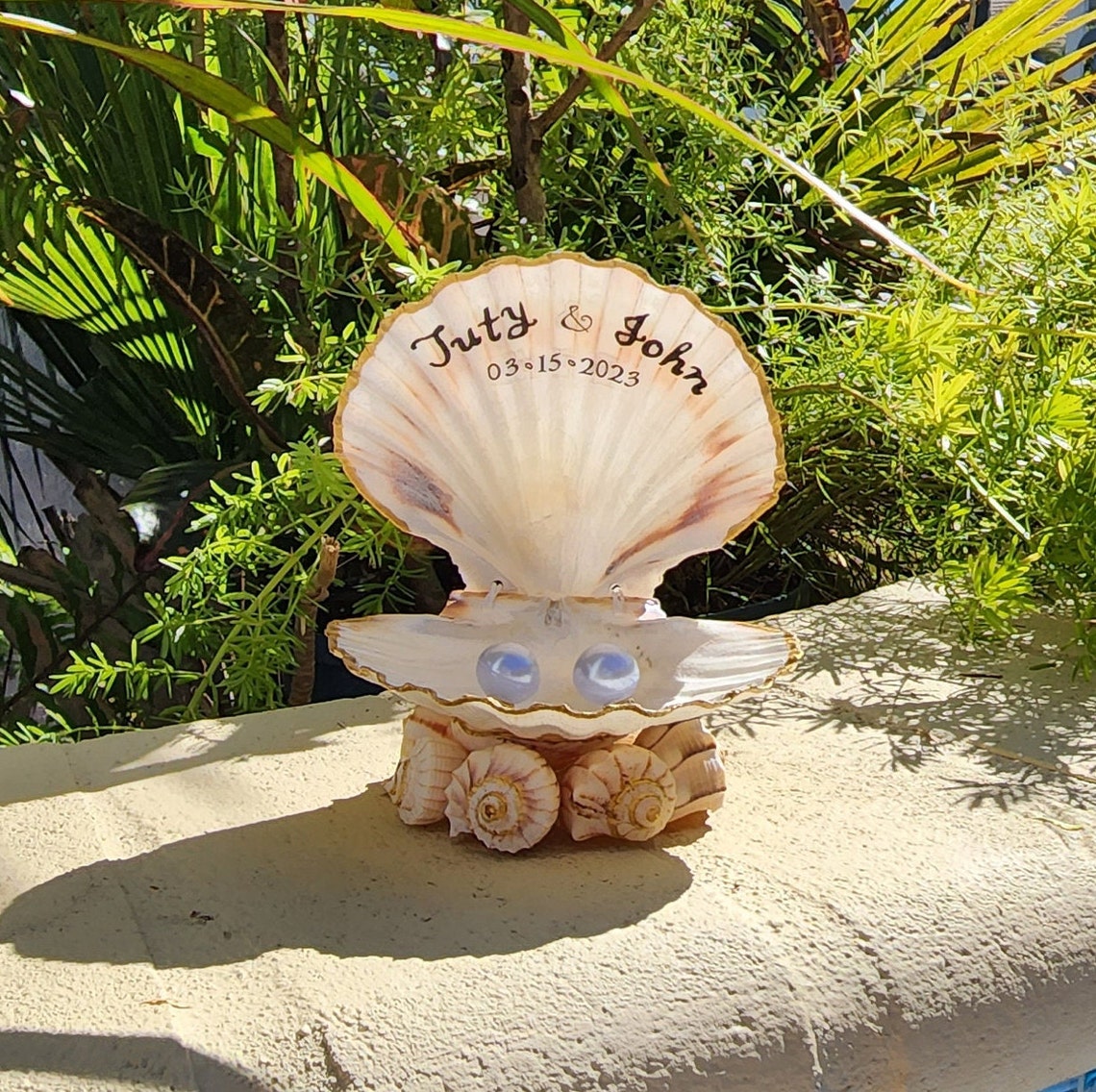Personalized Ring Bearer Box Wedding Ceremony Seashell Ring Box Shell ...
