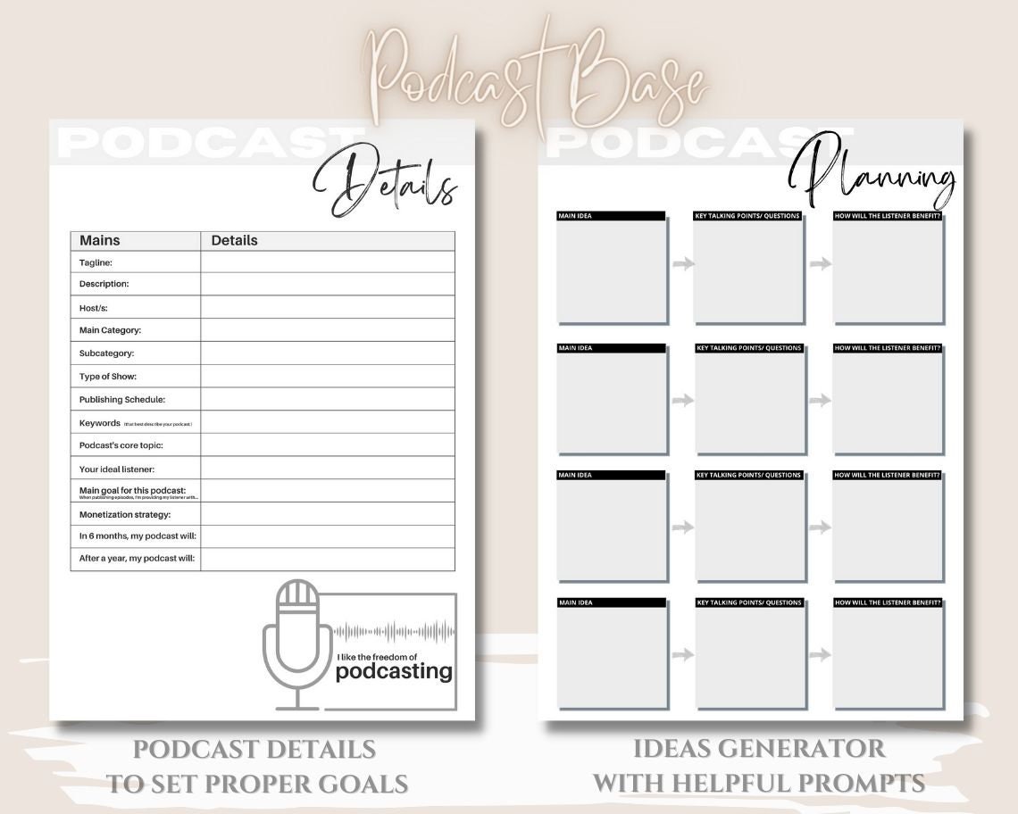 Podcast Planner Podcast Template Printable Podcast Content - Etsy