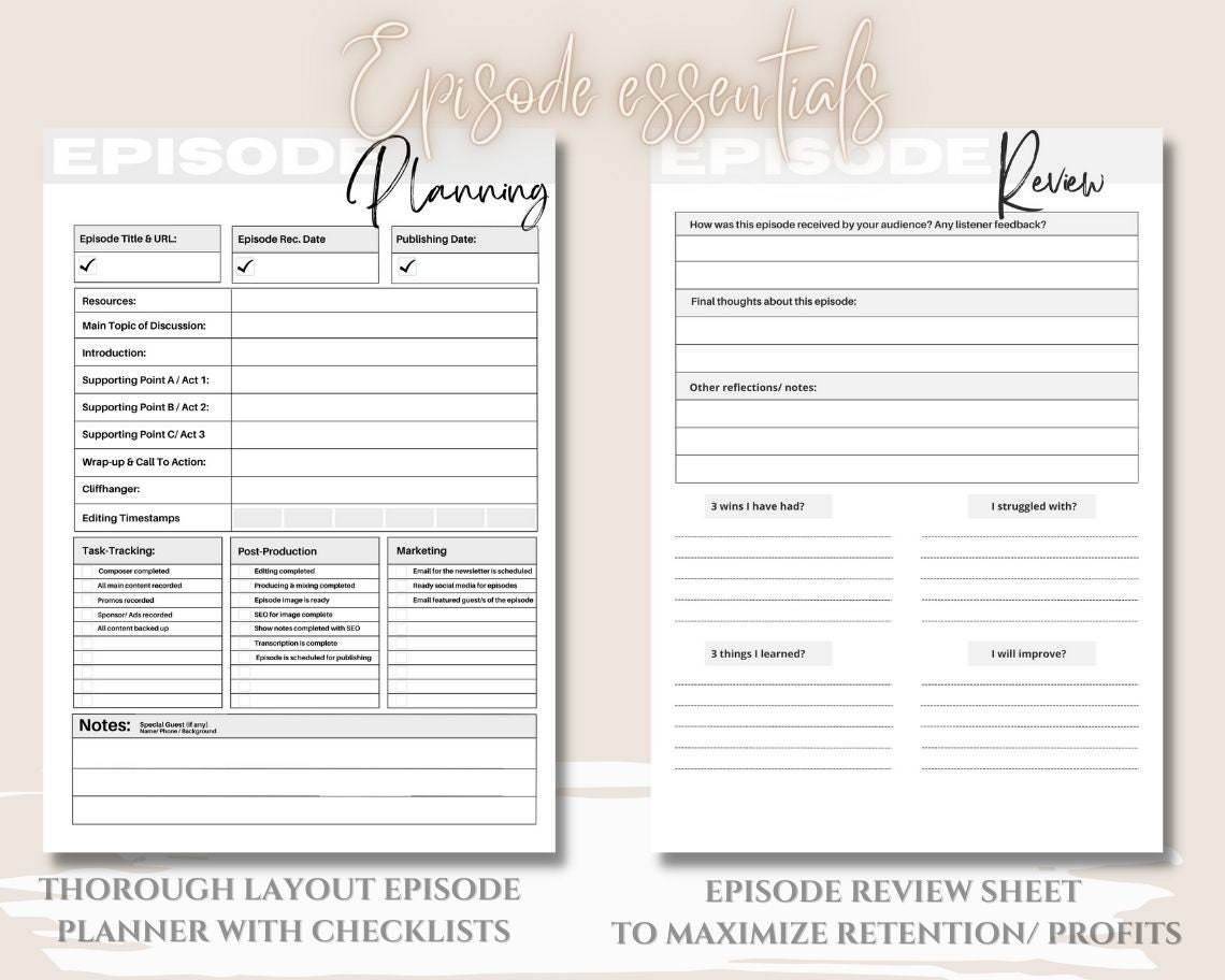 Podcast Planner, Podcast Template, Printable Podcast Content Planner ...