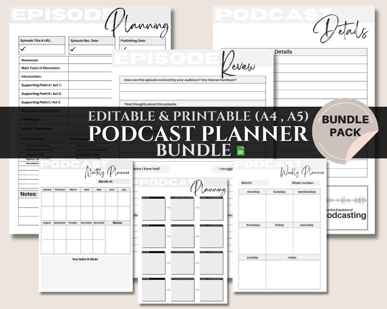 Podcast Planner, Podcast Template, Printable Podcast Content Planner ...