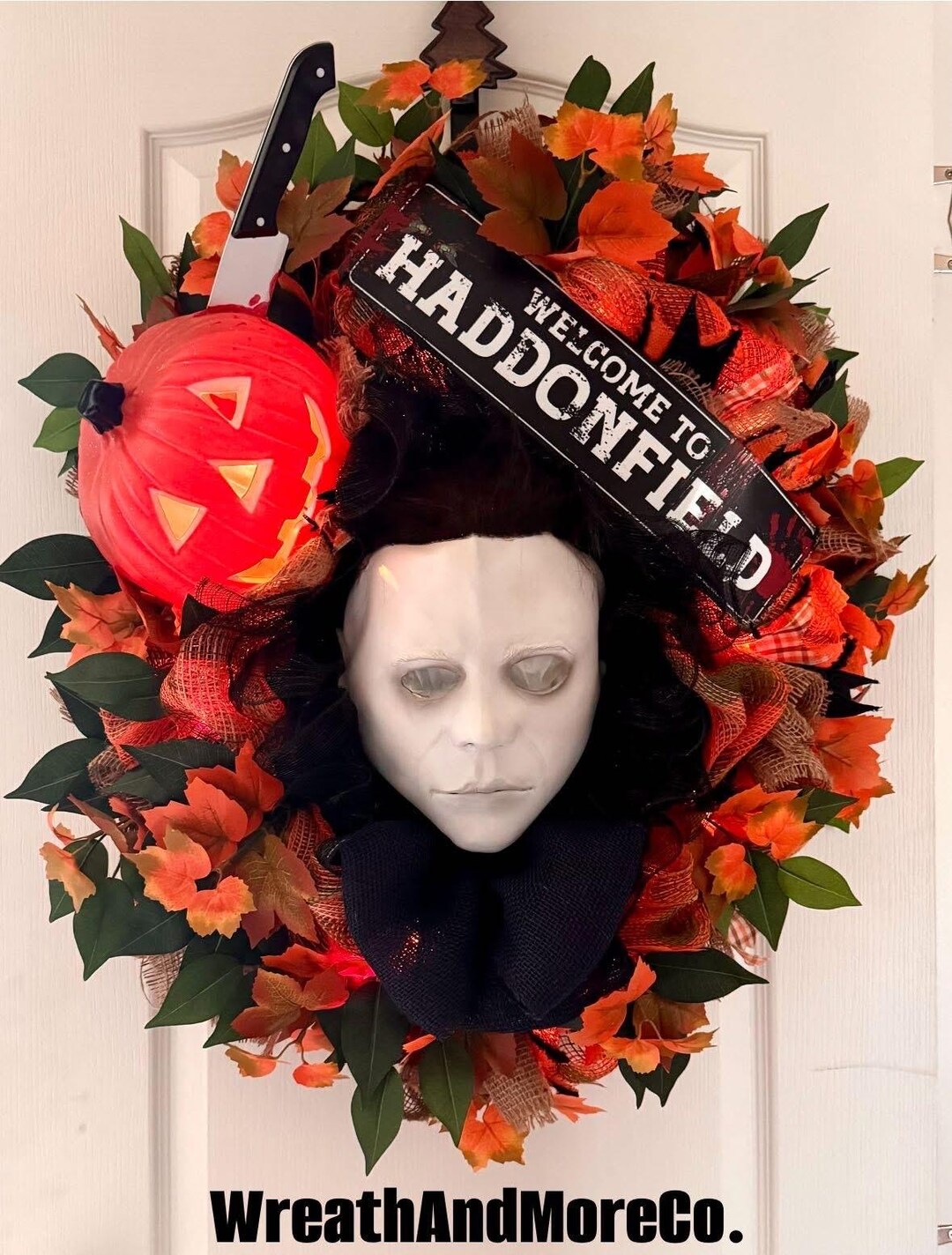 Halloween Horror Boogeyman LED Light up Fall Pumpkin Wreath Halloween ...