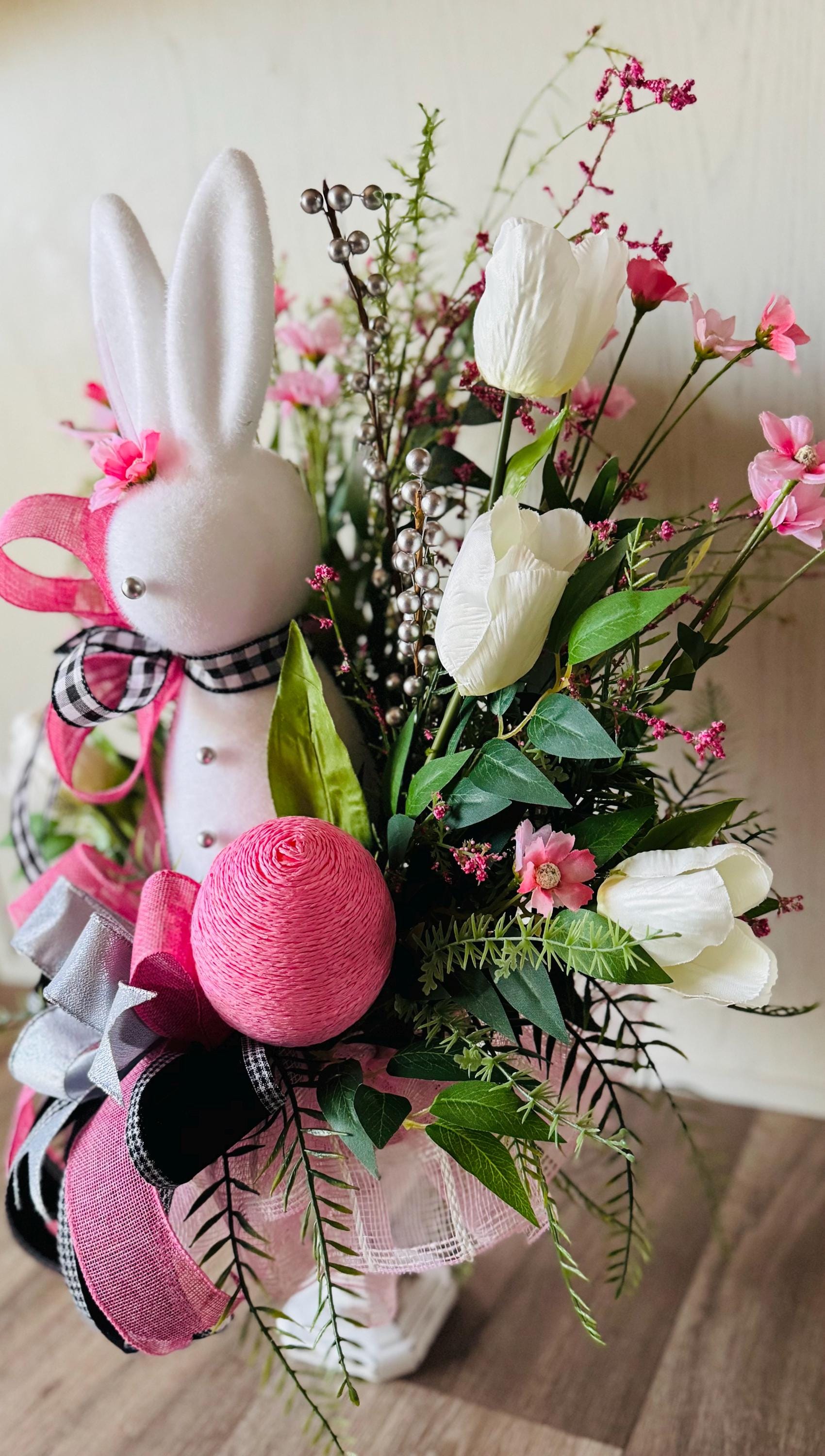 Classy Easter Bunny Farmhouse Floral Arrangement Centerpiece/mantel ...