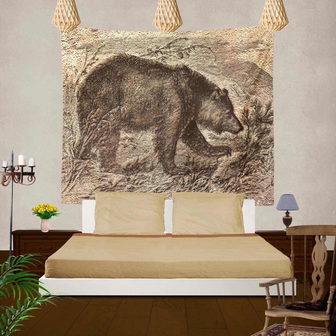 Bear Tapestry Cottagecore Tapestry Aesthetic Tapestry - Etsy