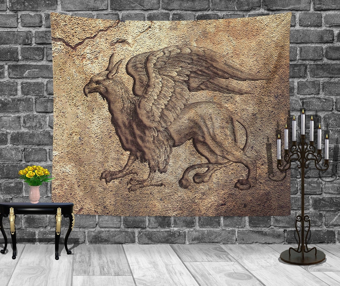 Embossed Griffin Tapestry, Realistic 3D Griffin, Ancient Wall Hanging ...