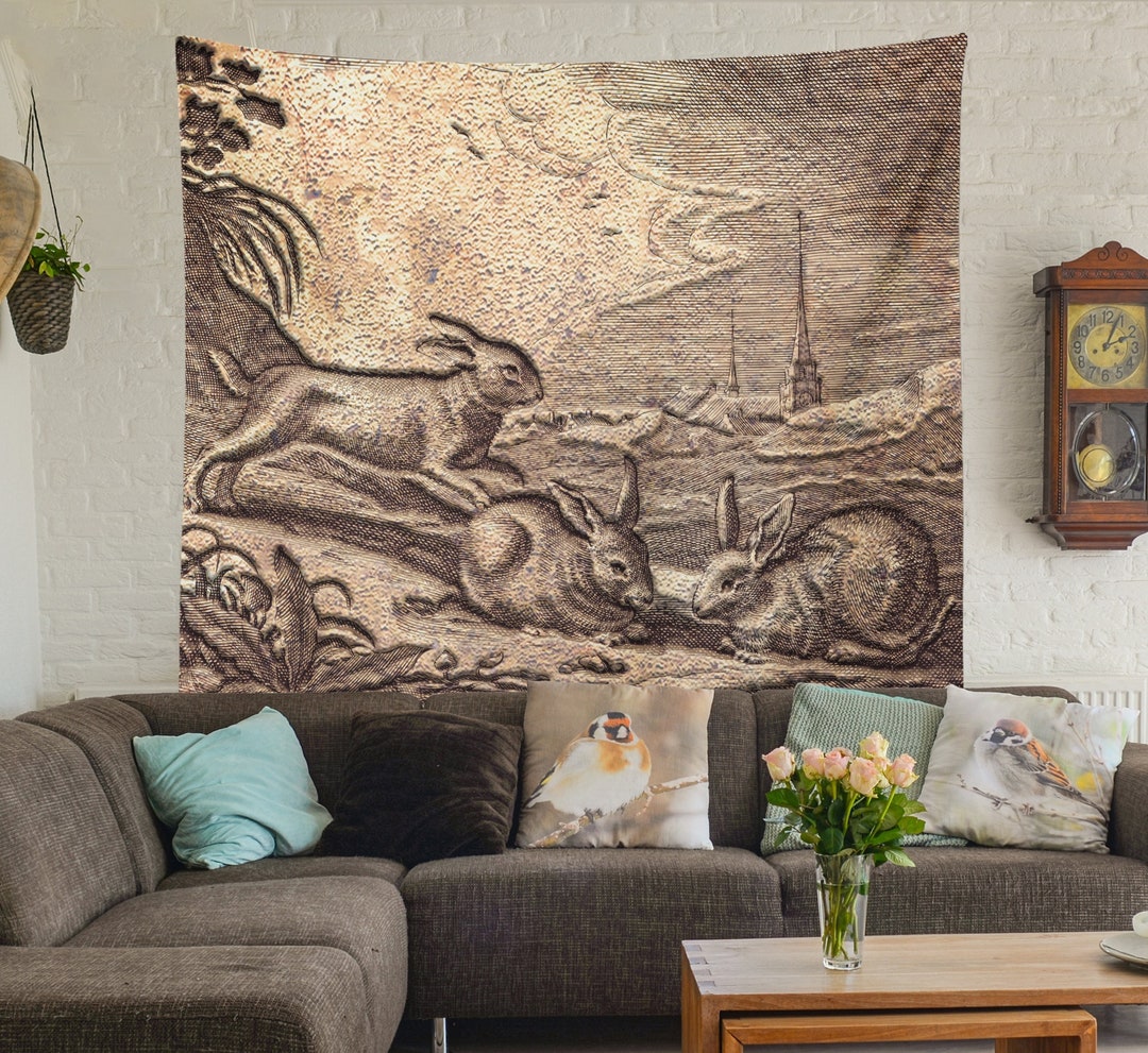 Rabbits Tapestry, Cottagecore Tapestry, Rustic Modern Tapestry, Lake ...