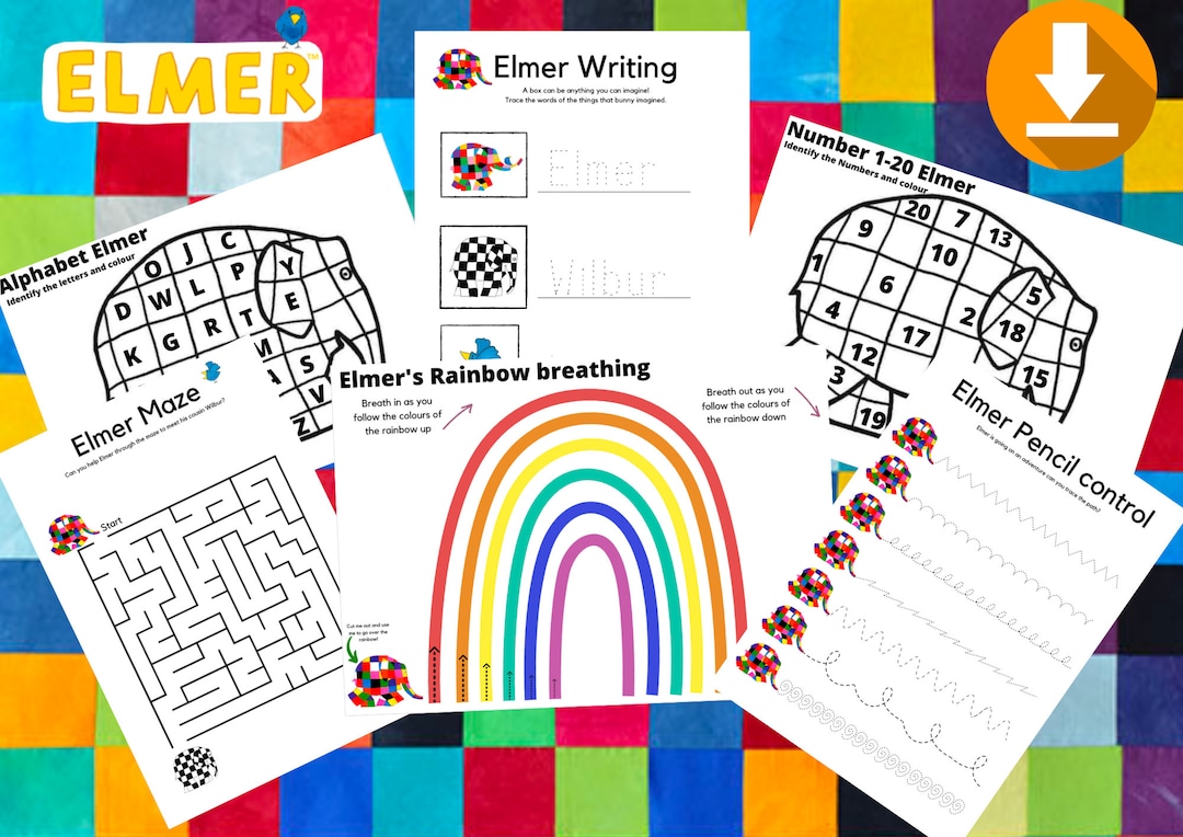 Elmer Worksheet Bundle Educational Printables Pre K Activities Instant ...