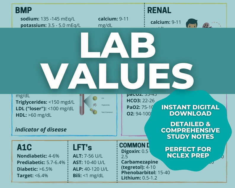 Laboratory Values Cheat Sheet Nurse Study Note Guide NCLEX - Etsy Canada