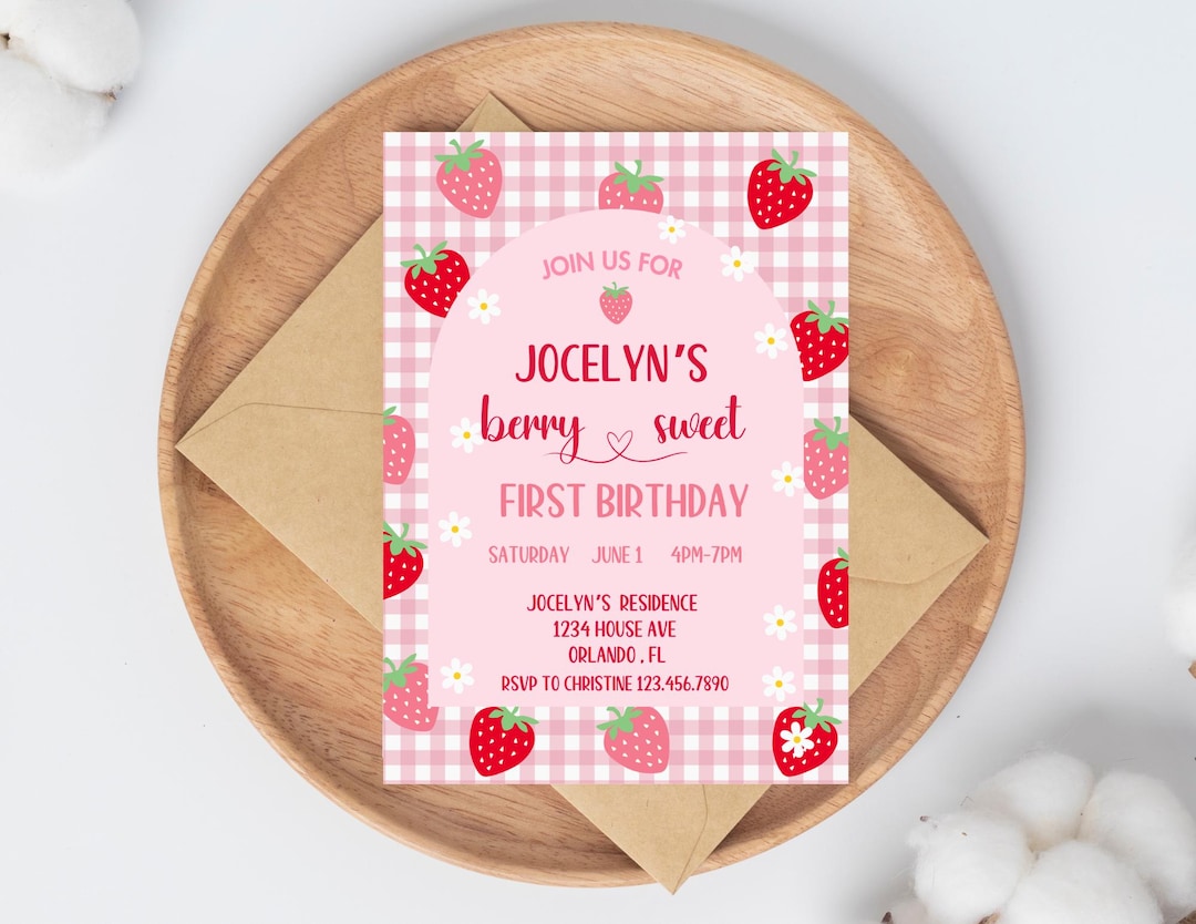 EDITABLE Strawberry Birthday Invitation, Editable Berry Sweet Invite ...