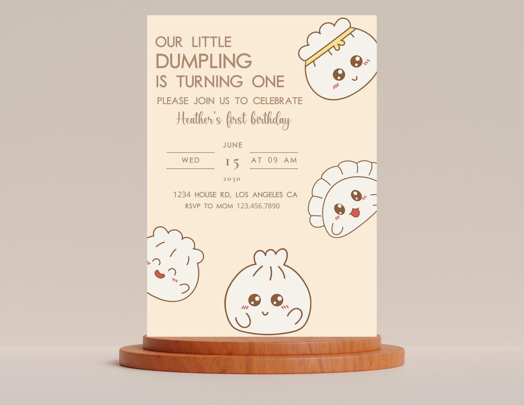 EDITABLE Little Dumpling Birthday Invitation Bao Dumpling Dim Sum ...