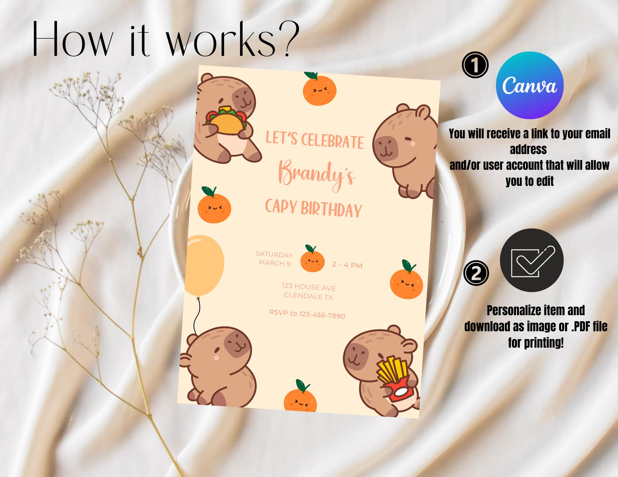 EDITABLE Capybara Invitation , Capybara Birthday , Capy Birthday ...