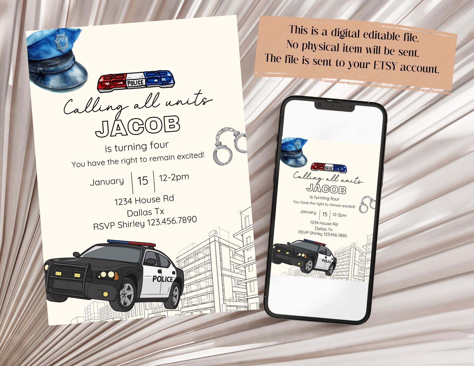 EDITABLE Police Invitation Police Birthday Invitation Police Officer ...