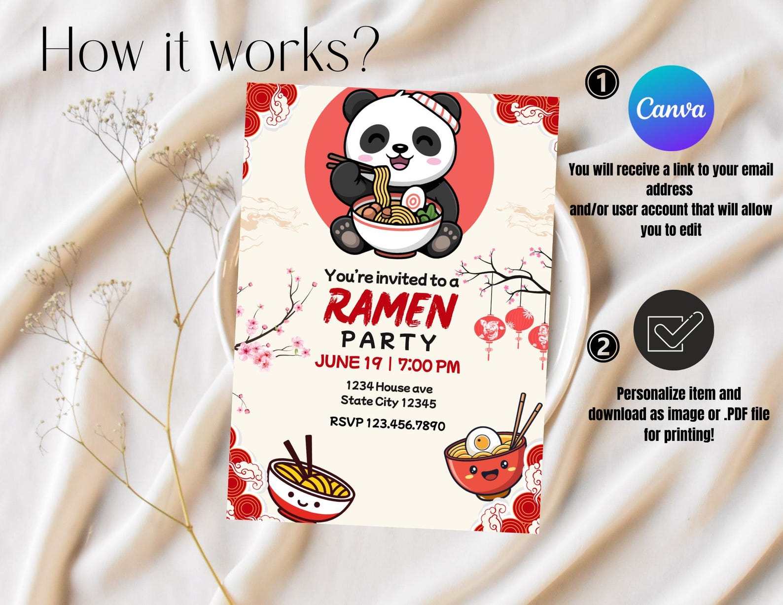 EDITABLE Ramen Birthday Invitation, Ramen Birthday Invite, Ramen Party ...