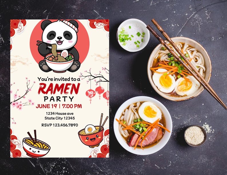 EDITABLE Ramen Birthday Invitation, Ramen Birthday Invite, Ramen Party ...