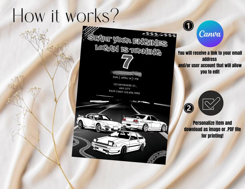 EDITABLE Initial 3, JDM Car Themed Birthday Invitation, Editable Sports ...