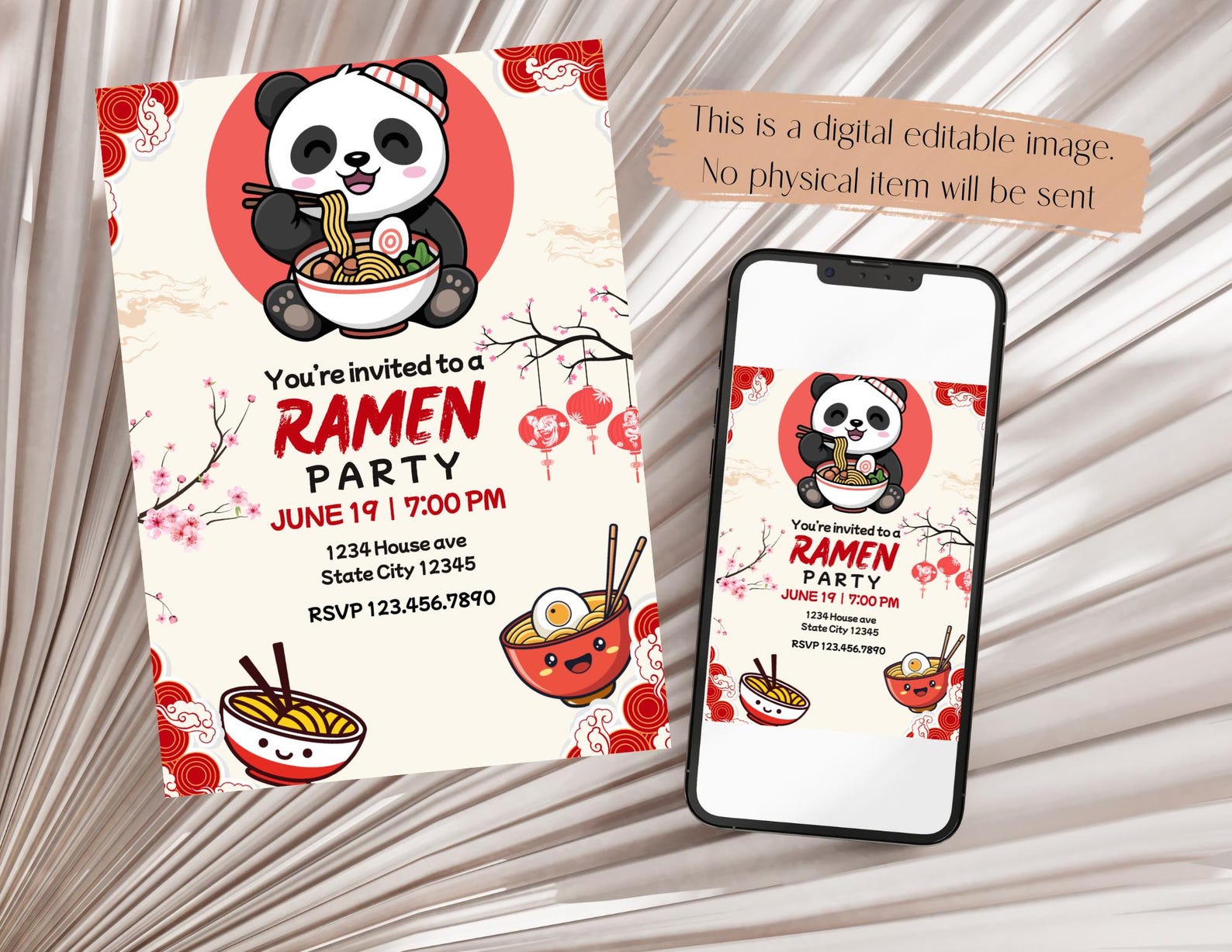 EDITABLE Ramen Birthday Invitation, Ramen Birthday Invite, Ramen Party ...