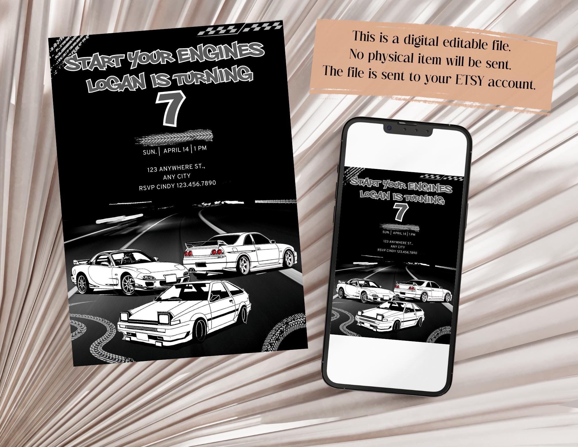 EDITABLE Initial 3, JDM Car Themed Birthday Invitation, Editable Sports ...