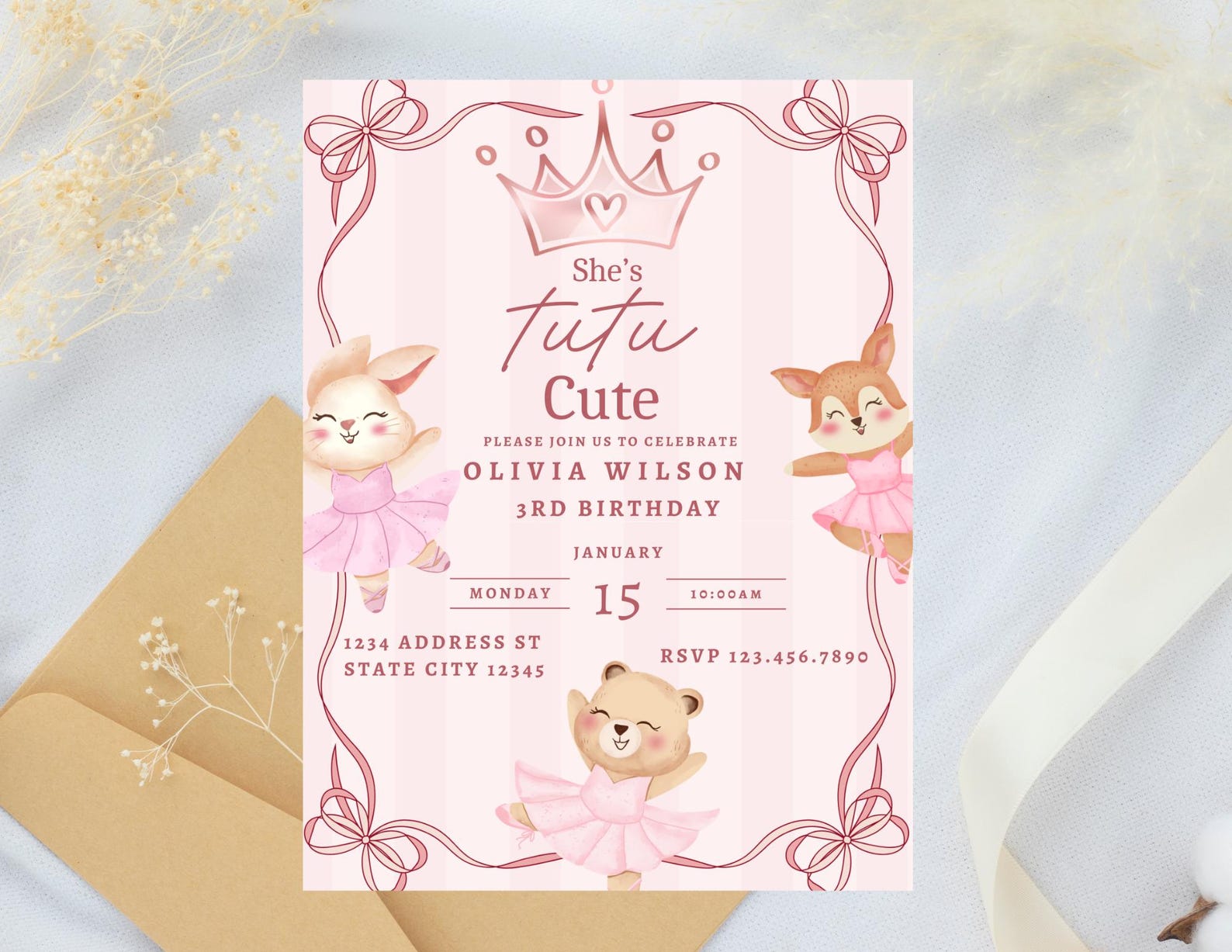 EDITABLE TUTU Birthday Invitation, Ballerina Tutu Birthday Invitation ...