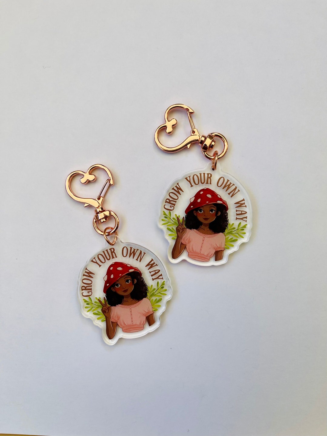 Grow Your Own Way Keychain, Mushroom Girl Key Chain, Kawaii Key Ring ...