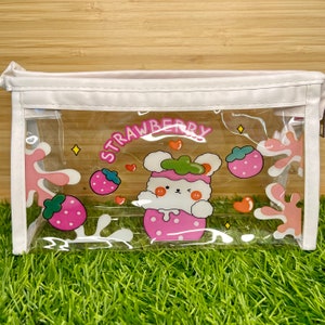 Cute Kawaii Rabbit Pencil Case Bunny Pencil Pouch Strawberry - Etsy