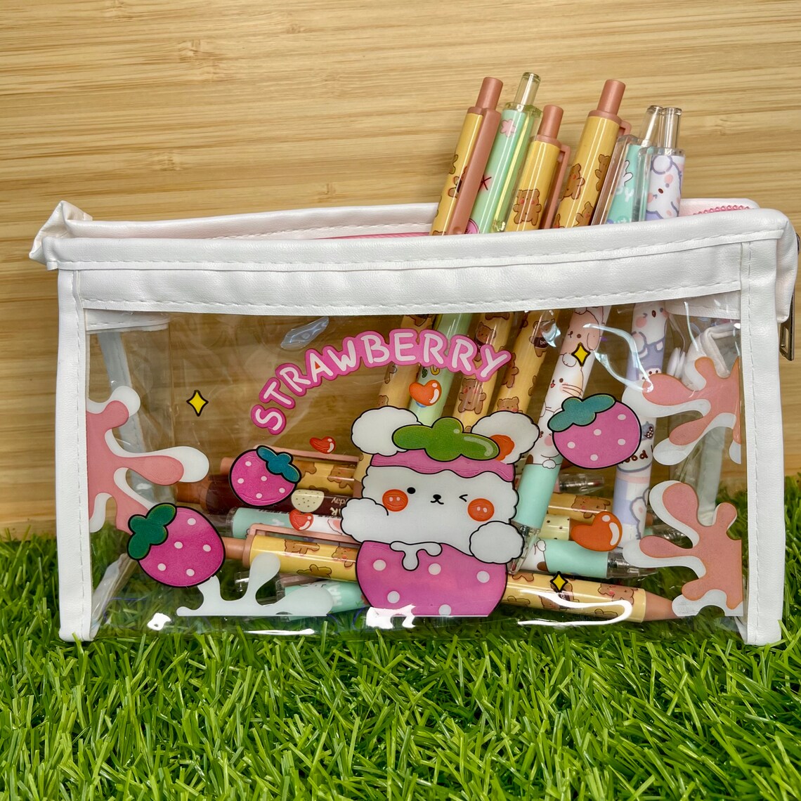 Cute Kawaii Rabbit Pencil Case Bunny Pencil Pouch Strawberry - Etsy