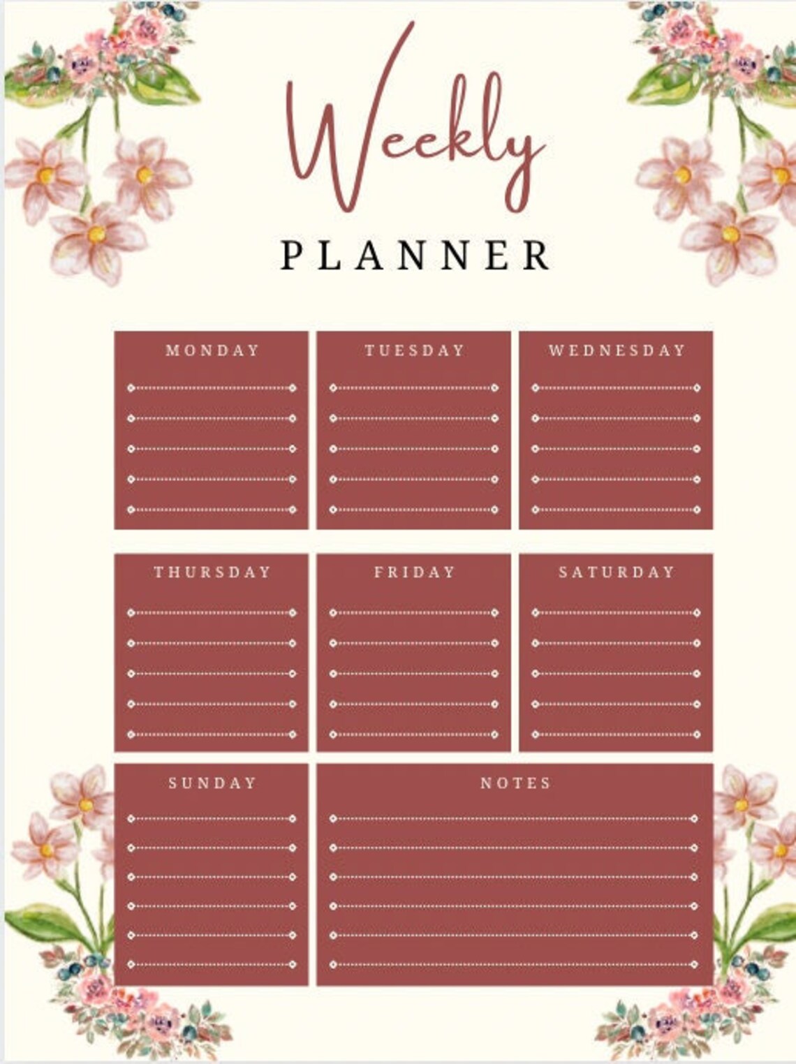 Floral Weekly Planner Sheet - Etsy