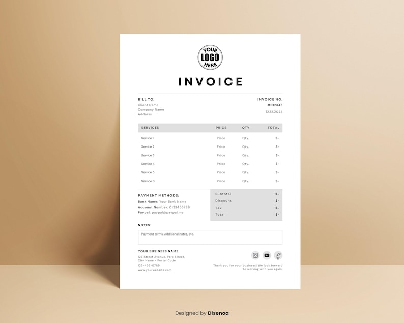 Editable Invoice Template Canva Invoice Template for Creators, Small ...