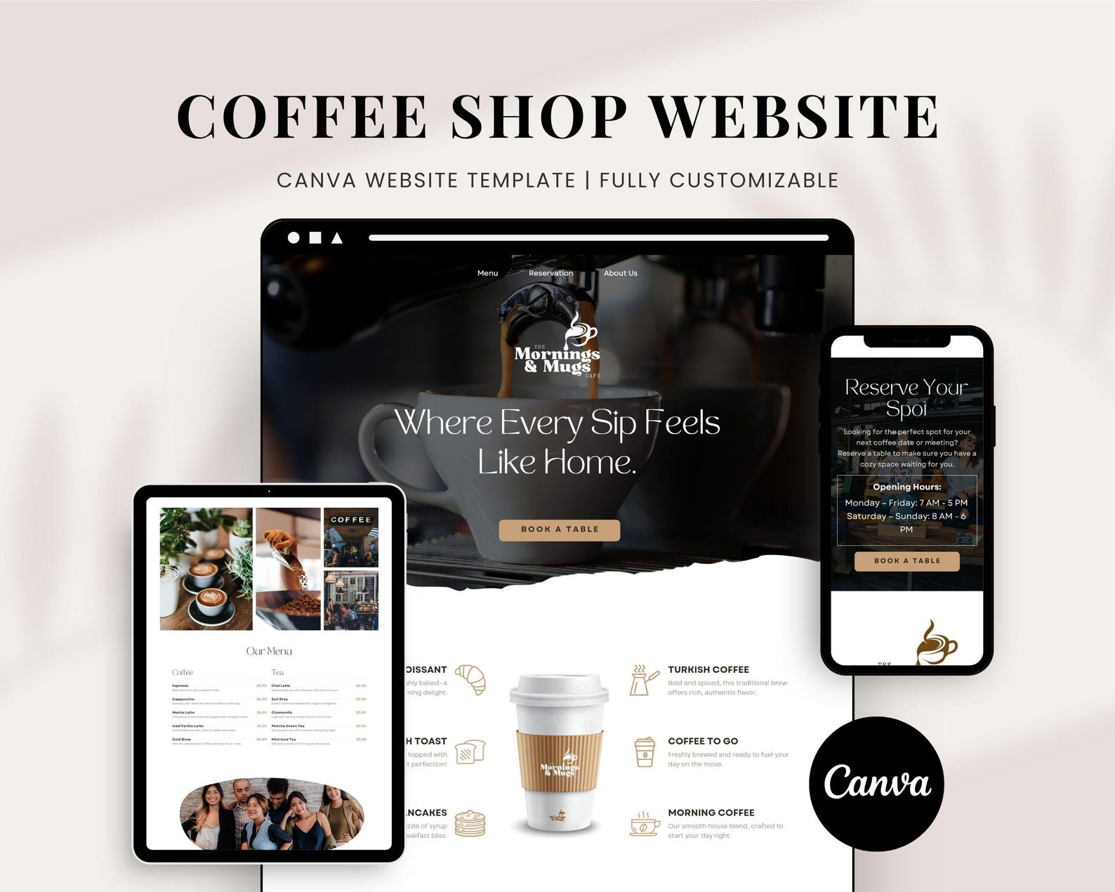 Coffee Shop Canva Website Template | Cafe Landing Page | Restaurant ...