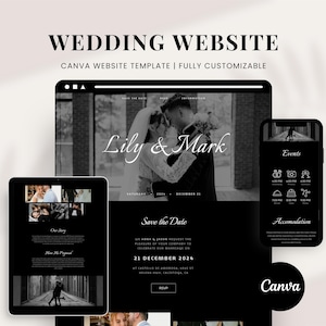 Wedding Website Template, Canva Website Template, Dark Website Design ...