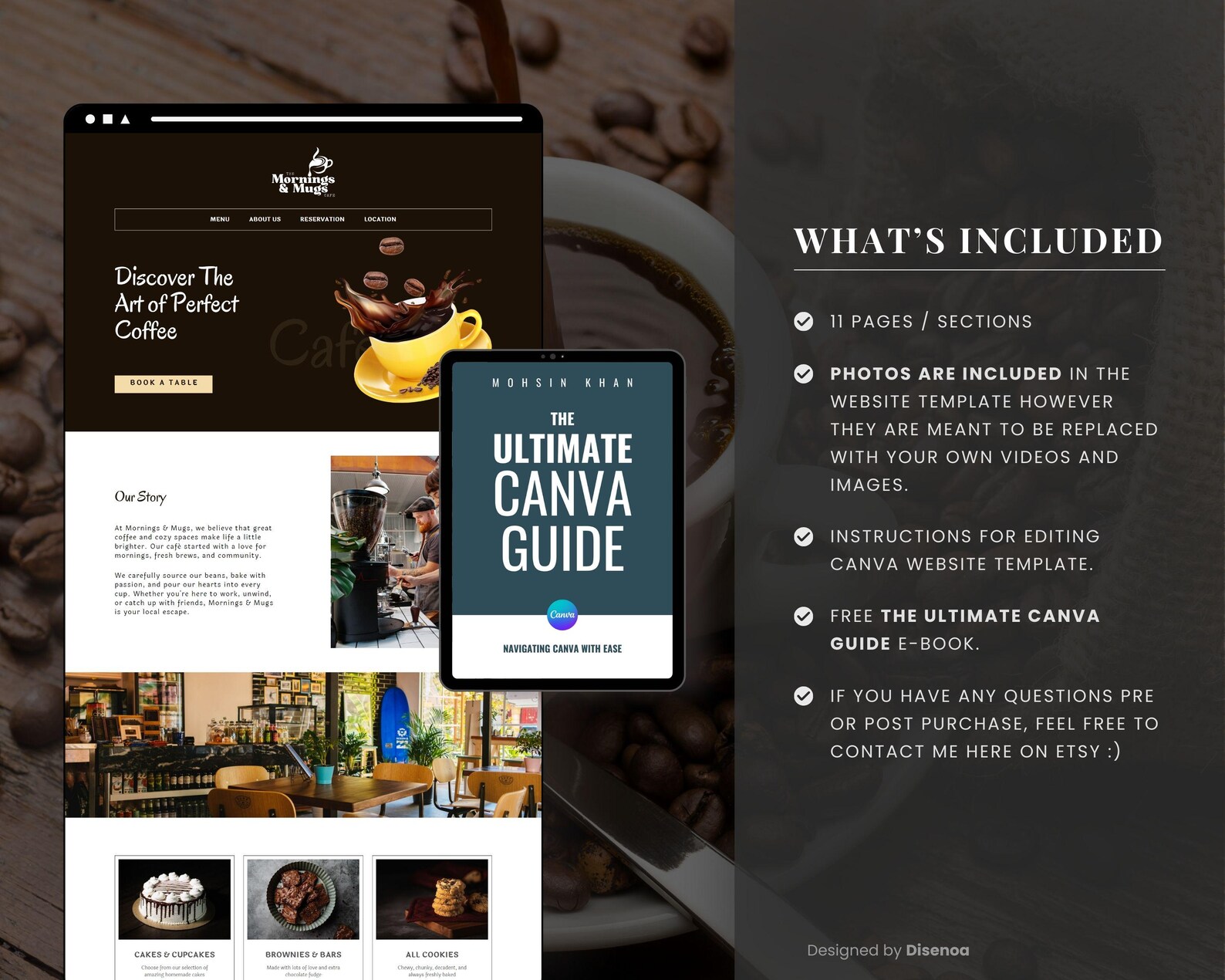 Coffee Shop Canva Website Template | Cafe Website Design | Landing Page ...
