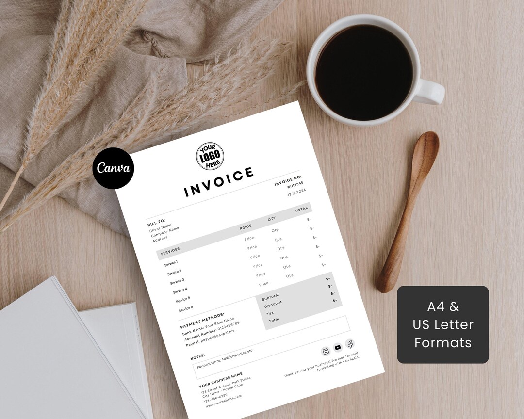 Editable Invoice Template Canva Invoice Template for Creators, Small ...