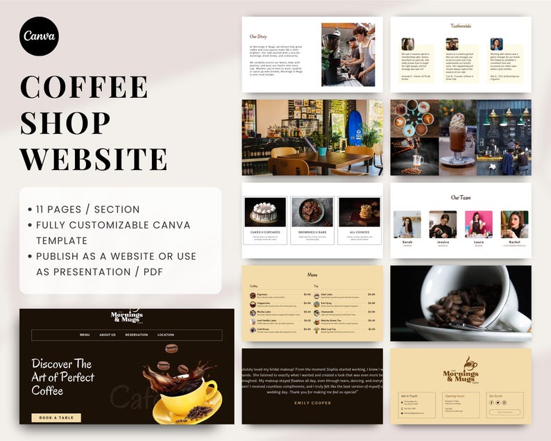 Coffee Shop Canva Website Template | Cafe Website Design | Landing Page ...