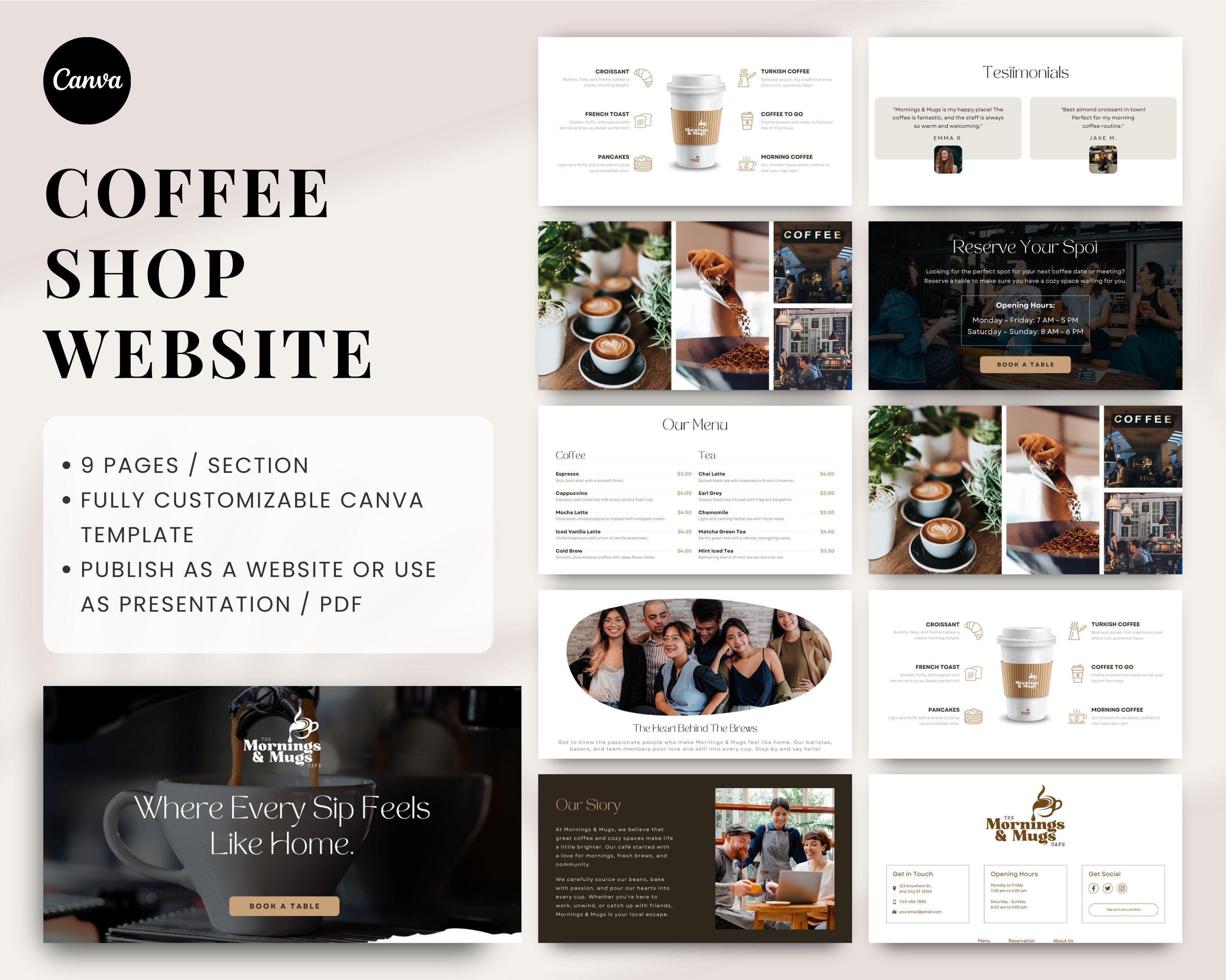Coffee Shop Website Template: Customizable Cafe Landing Page (canva) - Etsy