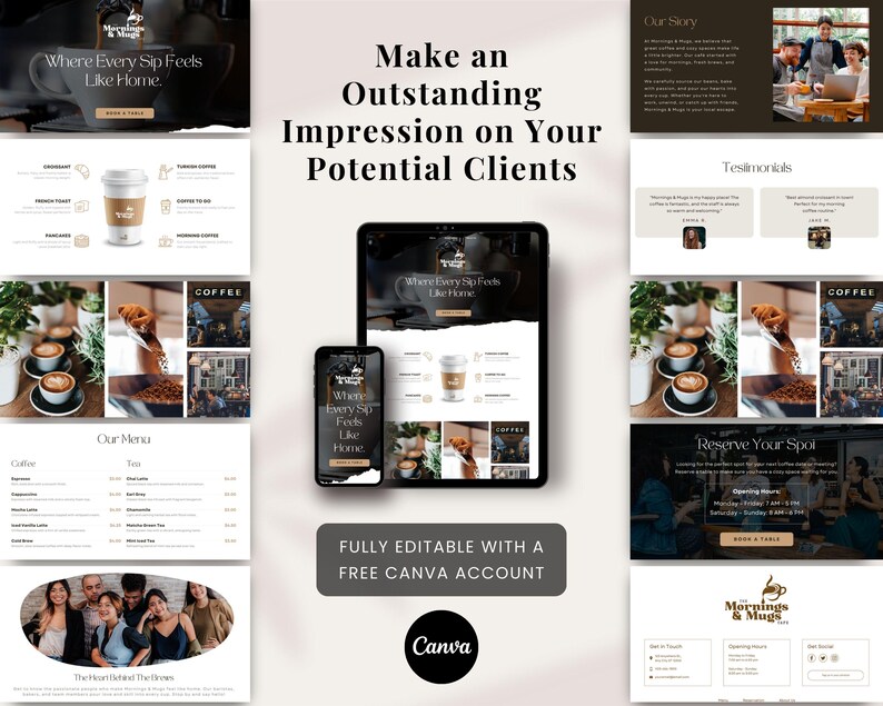 Coffee Shop Website Template: Customizable Cafe Landing Page (canva) - Etsy