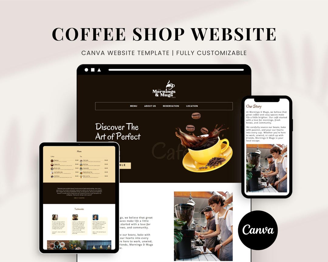 Coffee Shop Canva Website Template | Cafe Website Design | Landing Page ...