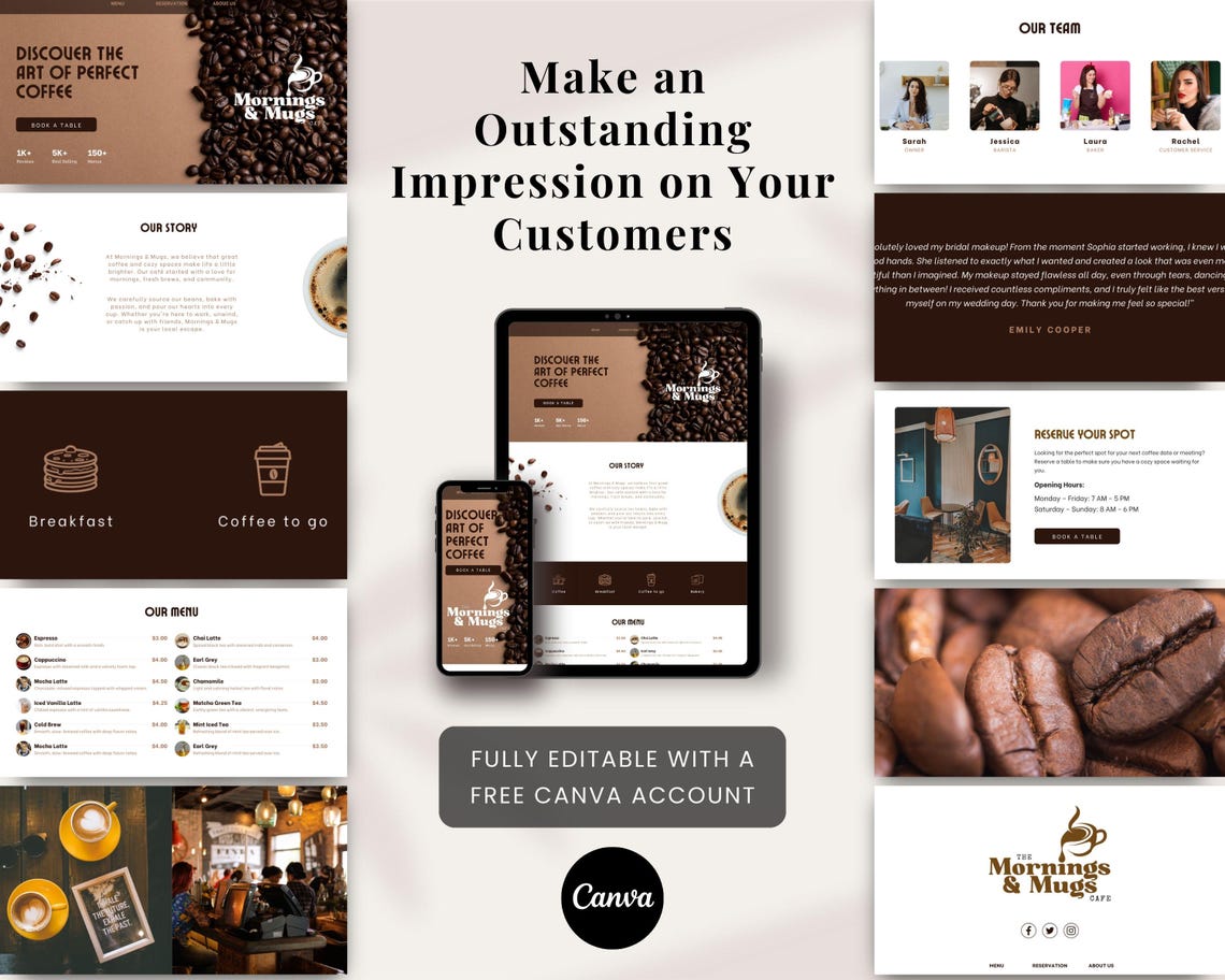 Coffee Shop Website Canva Template: Cafe Landing Page (digital Download ...