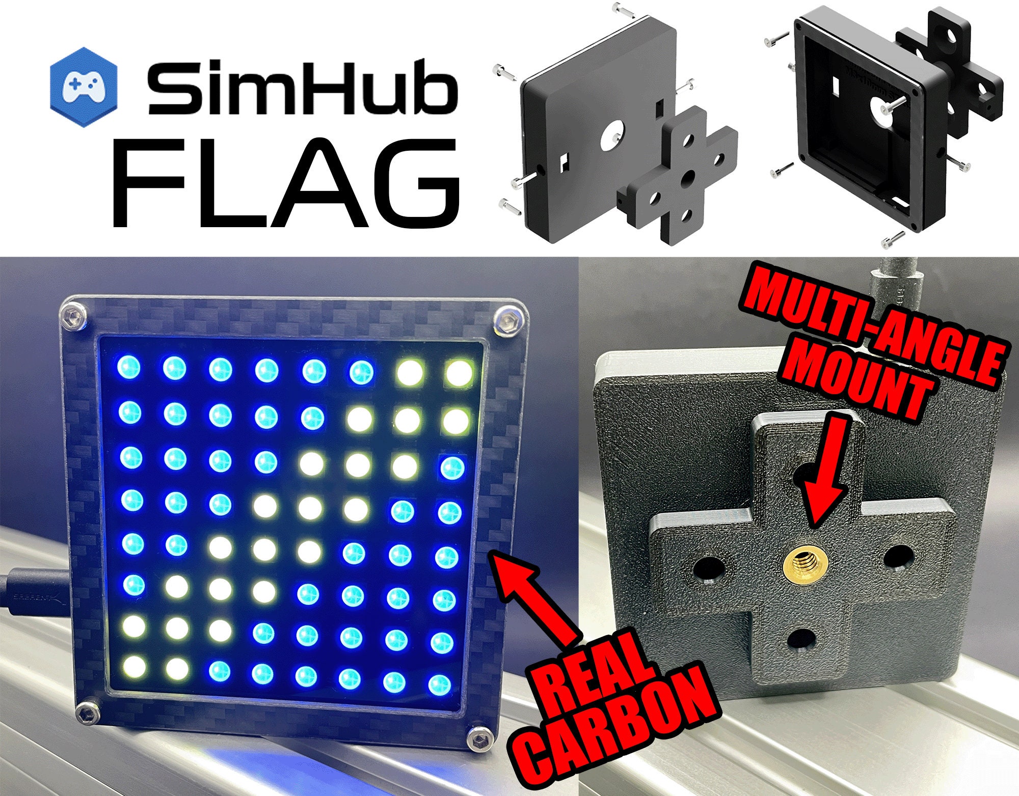 64 LED RGB Matrix for Sim Racing Flags and Gear Indicator - for Simhub ...