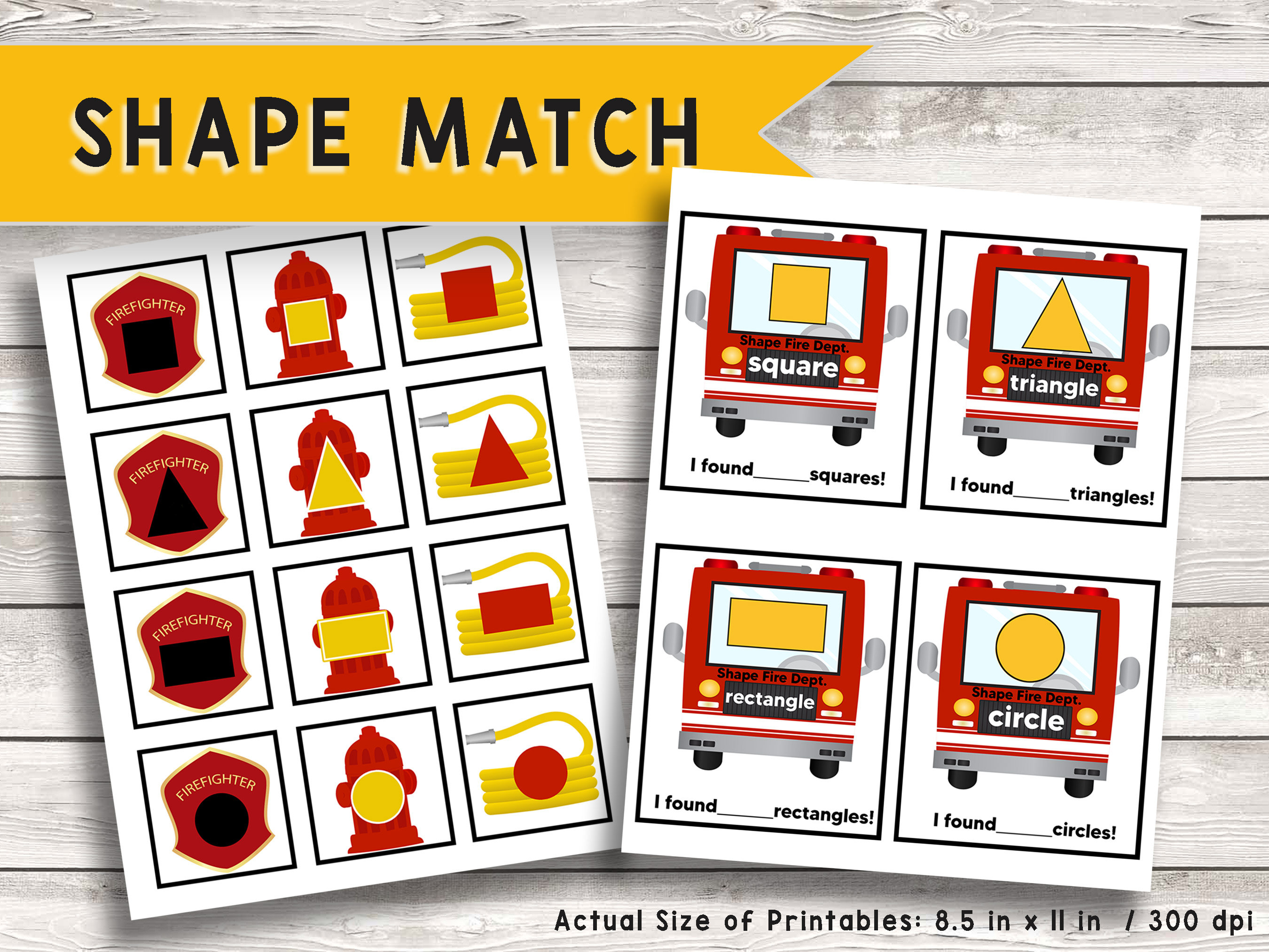 Shape Match and Count / Fire Truck Firefighters / Themed | Etsy