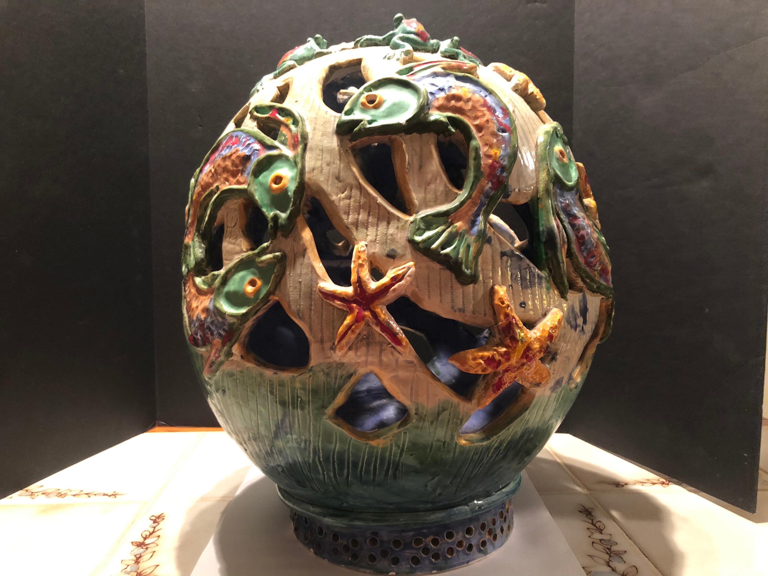 Large Ocean Themed Pottery Piece With Fish, Frogs, Starfish 1 of 1 - Etsy