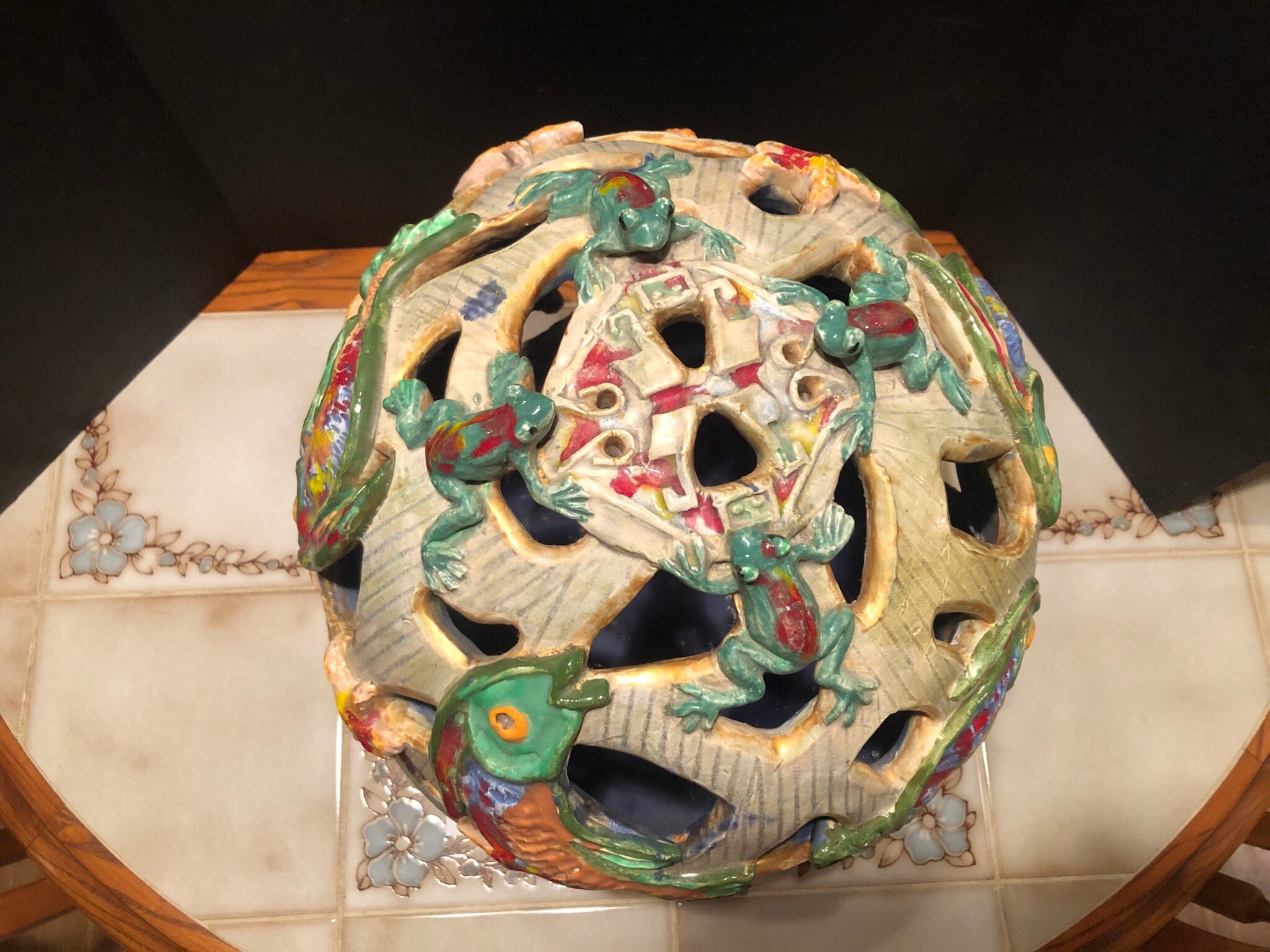 Large Ocean Themed Pottery Piece With Fish, Frogs, Starfish 1 of 1 - Etsy