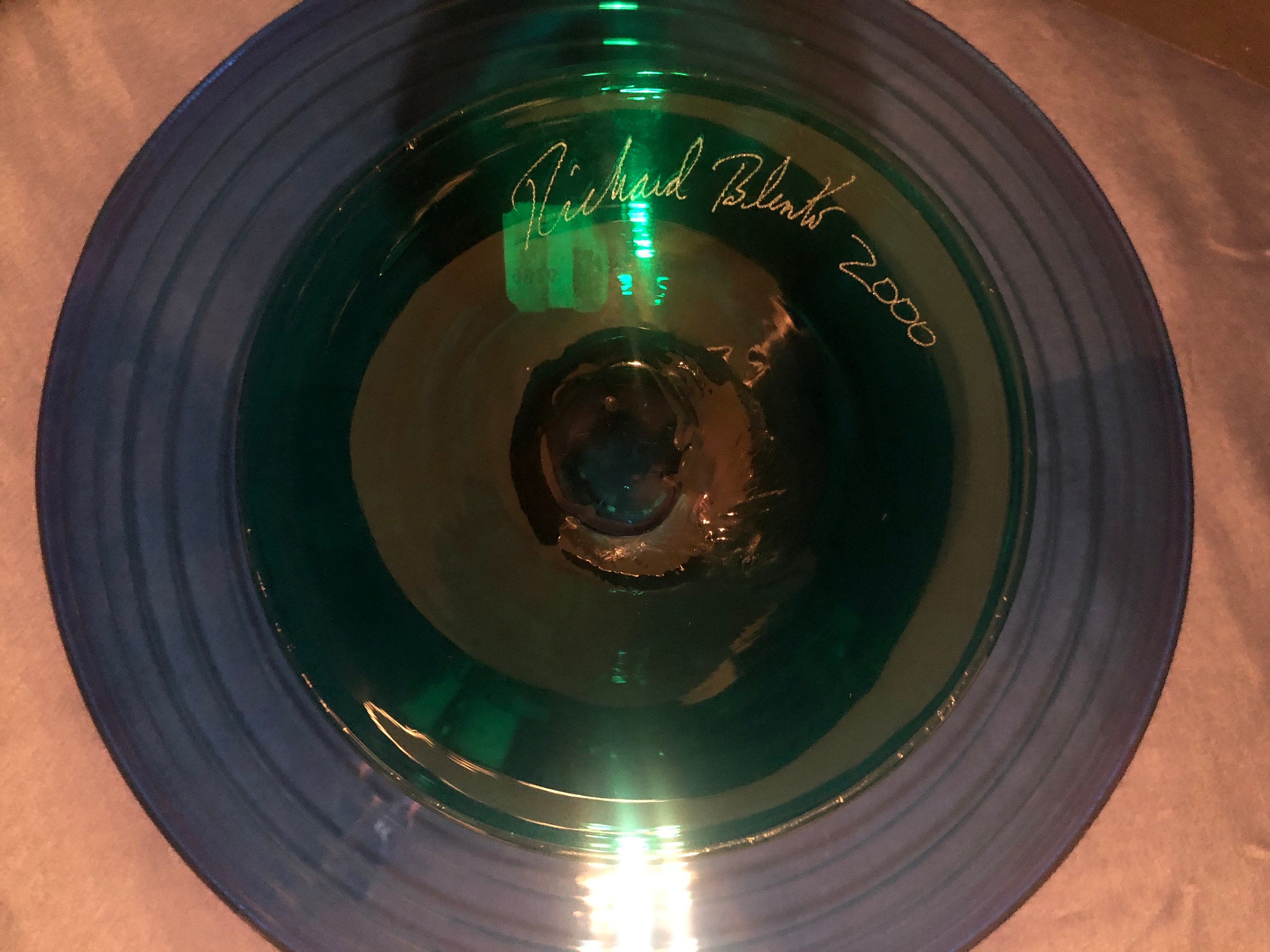 Blenko Glass Azure & Emerald Footed Pedestal Bowl Center With Tray Rim ...