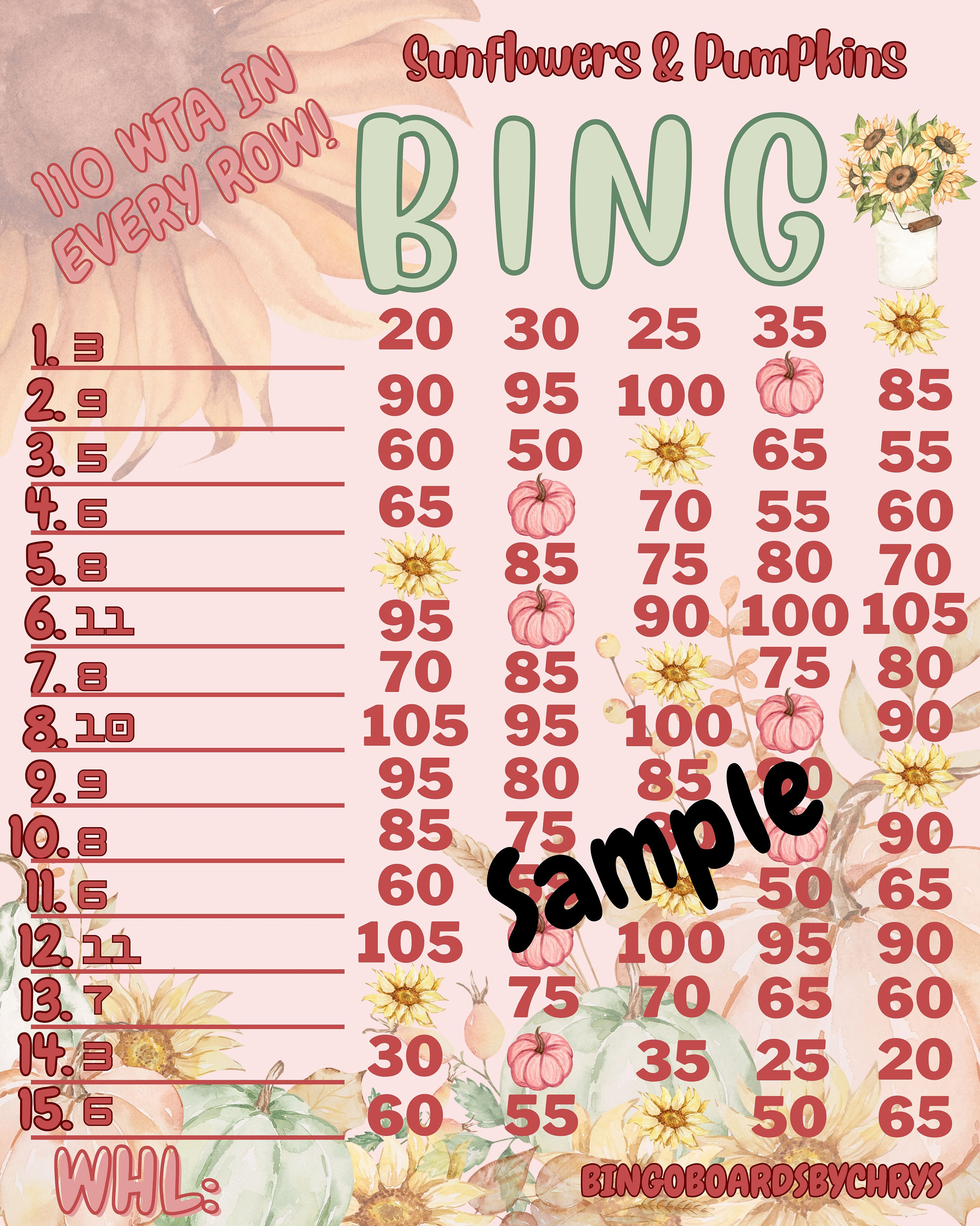 Fall/ Halloween 100-110 WTA Bingo Boards! - Etsy